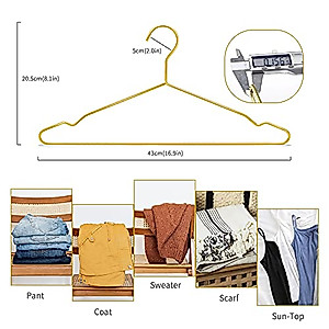 Nature Smile 17 Inch Heavy Duty Shiny Gold Metal Clothes Hanger, Coat Hanger, Suit Hanger, Dress Hanger with Big Notches Pack of 20,Gold