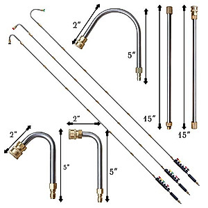 Xiny Tool Pressure Washer Extension Wand, 10 Pack Power Washer Lance with 5 Atomization Nozzle Tips,1 Gutter Cleaner Attachment Curved Rod, 1/4" Quick Connect, 4000 PSI