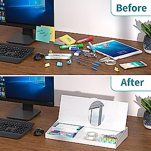 HIIMIEI Desktop Glass Whiteboard Dry-Erase-Board - Computer Keyboard Stand White Board Surface Pad with Drawer, Desk Organizers with Accessories for Office, Home, School Supplies (White