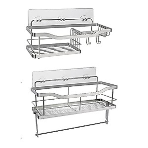 centsrii 2Pk Shower Shelf, Shower Organizer, with Soap Dish and Hooks, Adhesive Shelf, Washroom Organizer, Shower Shelves, Rust Proof, No Drill (304 Stainless Steel)