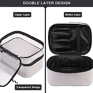 FITINI Makeup Bags Double Layer Travel Storage Cosmetic Cases Make up Organizer Toiletry Bags Water-resistant for Women Makeup Brush Bag,Gray