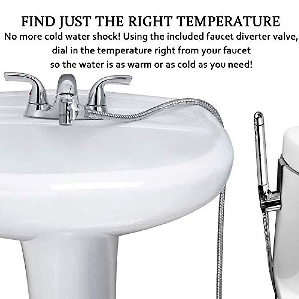 Handheld Shower with Faucet Douche Attachments, Shower 3 Heads in Aluminium - with Faucet Splitter, 59 inch Hose and Hook up Toilet or Wall Mount