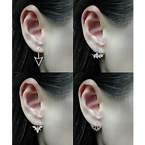 Tornito 12 Pairs Lotus Flower Earring Studs Chic CZ Earrings Jackets For Wome Silver Tone