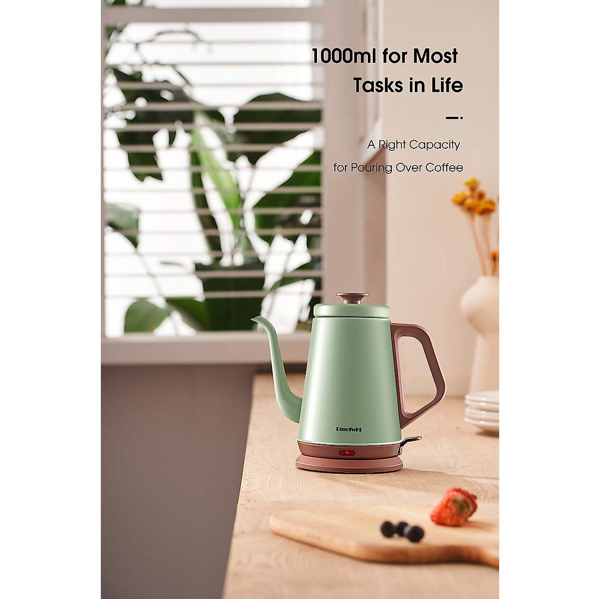 DmofwHi Gooseneck Electric Kettle(1.0L), 100% Stainless Steel BPA Free Classic Pour Over Coffee Kettle | Tea Kettle - Green