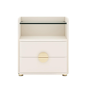 Tribesigns Modern Nightstands Set of 2, 2-Drawer Night Stand with Open Storage Space, Easy Assembly Wood Bed Side Table for Bedroom, Tempered Glasses Side End Table for Living Room