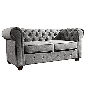 Rosevera Genevieve Upholstered Fine Polyester Collection Tufted Loveseat Couch, Contemporary Chesterfield Armrest,Sectional Sofa for Living Room Apartment, 2SEAT, Gray 2SEAT
