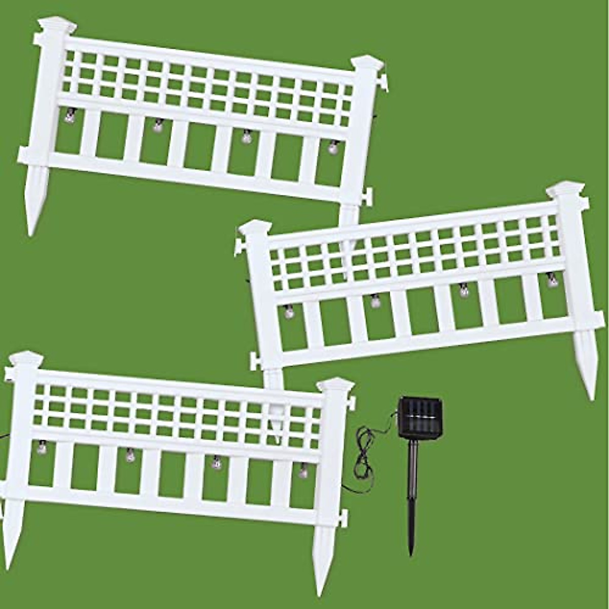 Collections Etc Solar Powered White Garden Border Fence, White - Set of 3 Panels - Edge Your Garden or Pathway Stylishly - 23" x 14" Each