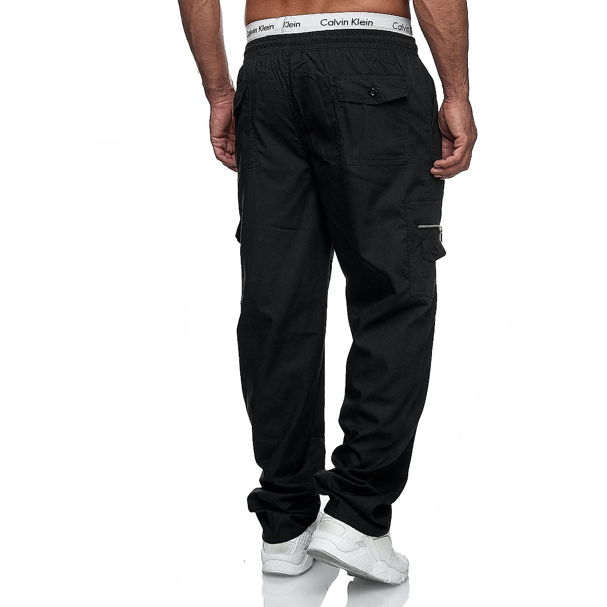 THWEI Mens Cargo Pants Casual Drawstring Athletic Jogger Sports Outdoor Trousers Black XL