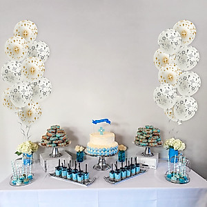 WATINC 36Pcs Cross God Bless Balloons, Baptism Party Decor Christening Confirmation Supplies, First Communion Decoration Religious Christian Balloon for Boy Girl Baby Shower Birthday Wedding (12 inch)