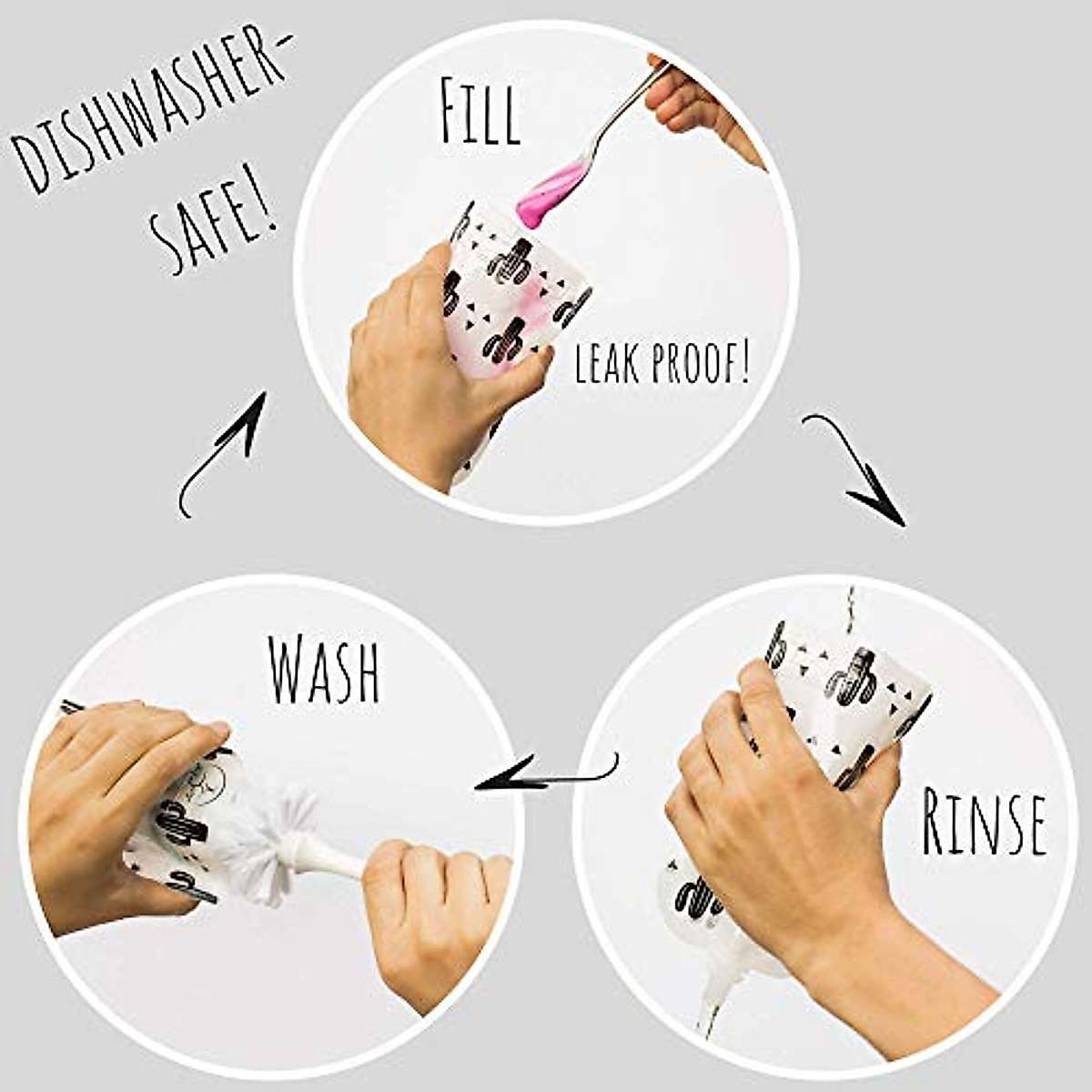 Hippypotamus Reusable Baby Food Pouches - 12 Pack - Baby Food Storage - Pouches Toddler - Refillable Squeeze Pouch for Kids (BLACK/WHITE)