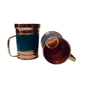 Ornate International 16 Oz Black Matte Moscow Mule Copper Cups and Barrel Mugs, Moscow Mule Mug with Rose Gold Copper Rims, Set of 2 (BLUE)