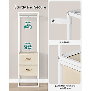 SONGMICS Clothes Rack, 70.9 Inch Wardrobe Freestanding Closet, Heavy Duty Garment Rack with 1 Extendable Hanging Rod, 2 Drawers and 4 Shelves, for Bedroom, Space-Saving, Natural Beige URGR003W67