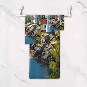 Flradish Lighthouse Towels 3 Pack Bath Towels for Bathroom Set Soft Cotton Highly Absorbent Lightweight & Quickdry Towel Set 1 Bath Towel,1 Hand Towel,1 Washclothe