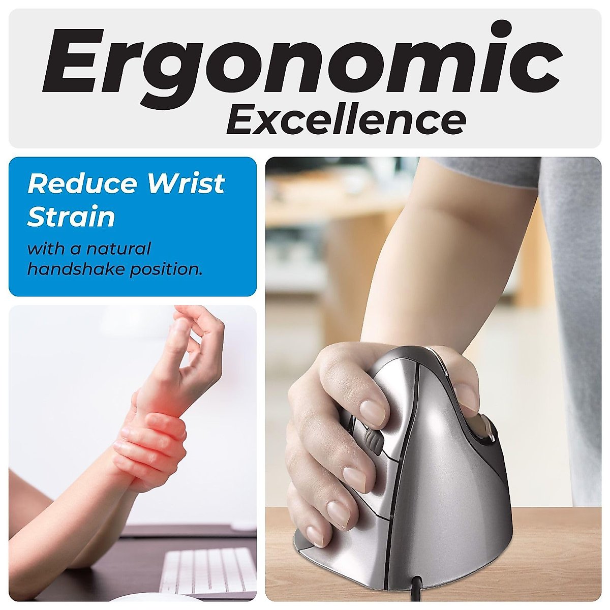 Evoluent VM4R Vertical Mouse 4 for Right Hand – Ergonomic Mouse Wired USB, Helps Reduce Carpal Tunnel, Adjustable Speed & Programmable Buttons, Vertical Ergonomic Wired Mouse, Gaming & Office Use