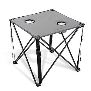 ARROWHEAD OUTDOOR 26” (66cm) Heavy-Duty Portable Camping Folding Table, 2 Cup Holders, Compact, Square, Carrying Case Included, Steel Frame, High-Grade 600D Canvas, USA-Based Support