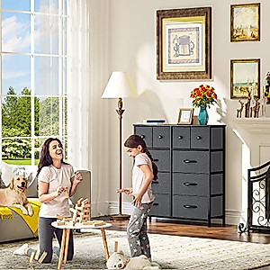 YITAHOME 10 Drawers Fabric Dresser, Dresser for Bedroom, Nursery, Closets, Tall Chest Organizer Unit with Sturdy Steel Frame, Wooden Top, Black Ash