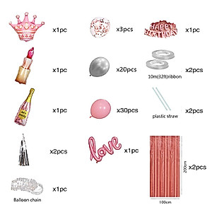 pink birthday decorations for women ，happy birthday party decorations for girls，pink Fringe Curtain，happy birthday banner，happy birthday balloon，happy birthday balloon letters