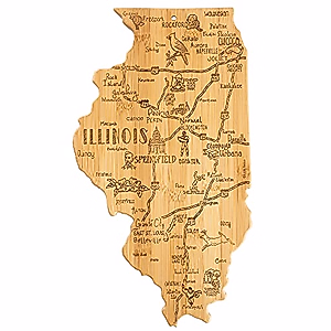 Totally Bamboo Destination Illinois State Shaped Serving and Cutting Board, Includes Hang Tie for Wall Display