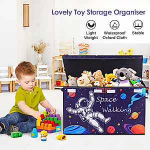 Toy Box Chest with Flip-Top Lid for Kids, Large Collapsible Oxford Toy Storage Box with Handles for Boys Girls, Waterproof Sturdy Dustproof Toy Box for Bedroom Playroom, 25.5×11.8×15.7 Inch