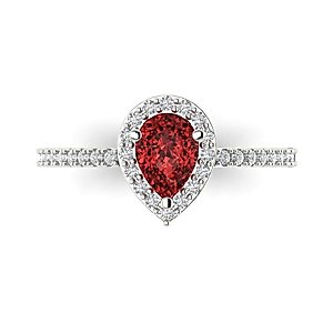 Clara Pucci 1.16ct Pear Cut Solitaire W/accent Crimson Deep Red Garnet Designer Wedding Bridal art deco Anniversary Ring 14k White Gold