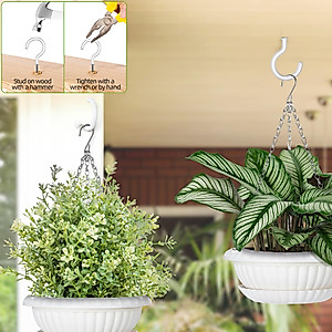 Hanging Planters, 5 Pcs 11" Hanging Pots, White Hanging Flower Pots, Hanging Plant Pots Baskets for Plants with Drainage Trays, Hanging Chains and Ceiling Hooks, Come with Free Garden Tools Set