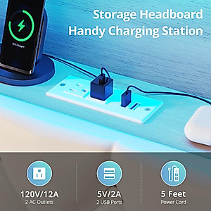 BTHFST Queen Floating Bed Frame with Storage Headboard & LED Lights & Charing Sation, Upholstered Headboard RGB LED Floating Bed with USB-C/A Charging Station, No Box Spring Needed, PU White