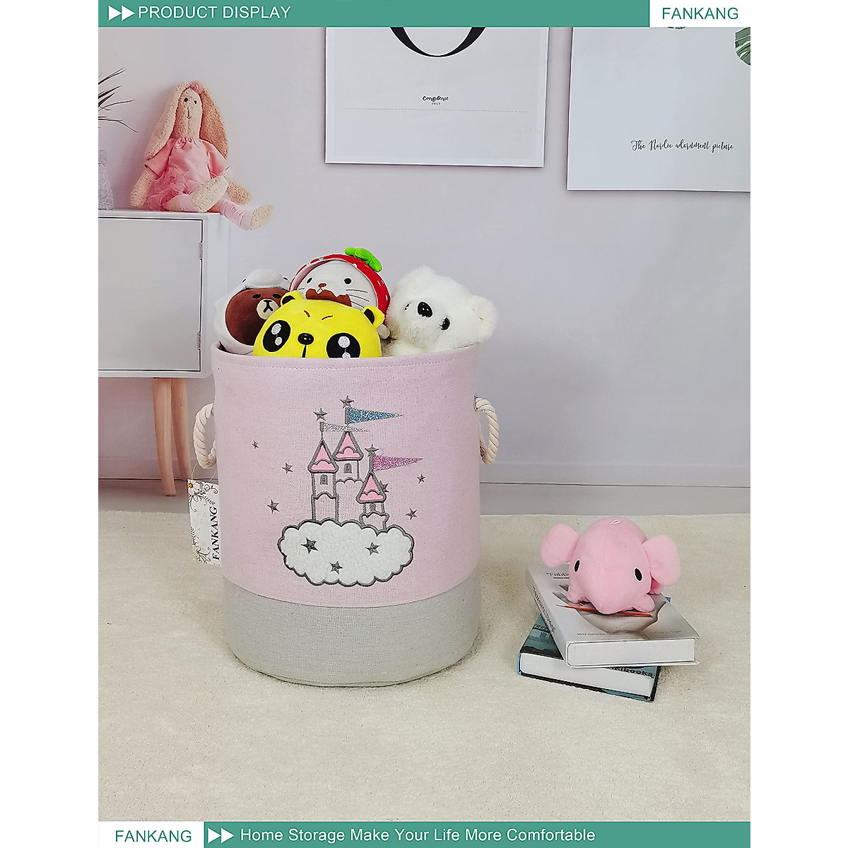 FANKANG Storage Baskets,Collapsible Convenient Nursery Hamper/Laundry Bin/Toy Collection Organizer for Kid's Room（Castle ）