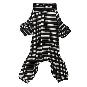 GLOGLOW Puppy Striped Pajamas, Wound Care Black White Stripe Dog Clothes Full Coverage for Daily Wear for Skin Diseases (M)