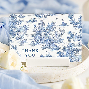 Whaline 24 Pack Blue White Thank You Cards with Envelopes Stickers Vintage Farmhouse Greeting Cards Chinoiserie Blank Note Cards for Birthday Baby Shower Party Supplies