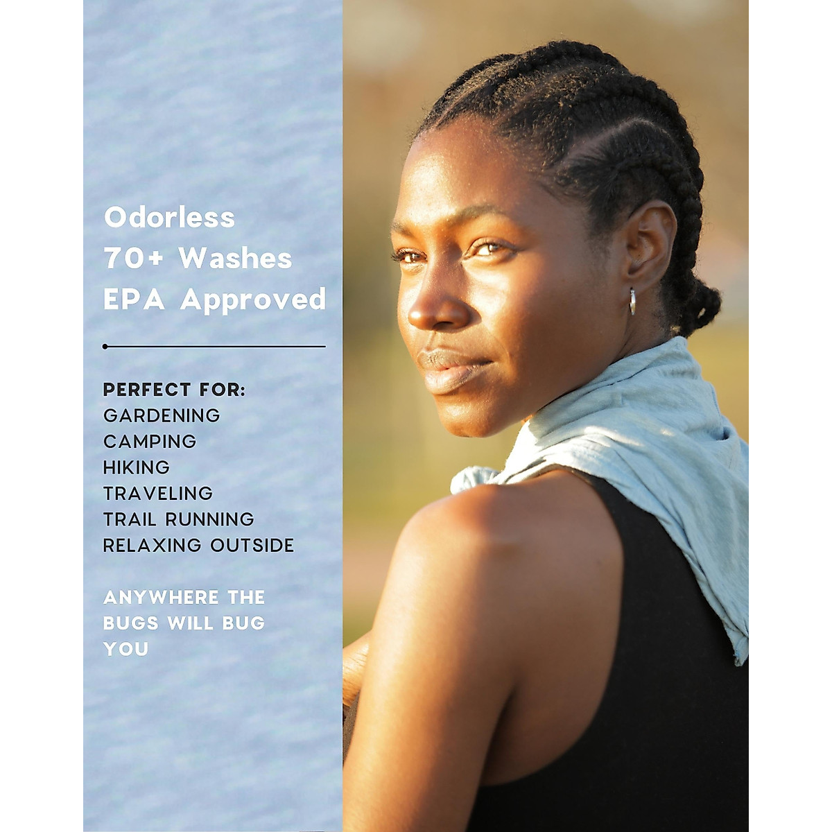 Pang Wangle Bug Repellent Bandana with Odorless Insect Shield® Technology, Eco-Friendly Recycled Cotton Made in The USA, Perfect for Gardening, Hiking, or Just Enjoying The Outdoors (Faded Denim)