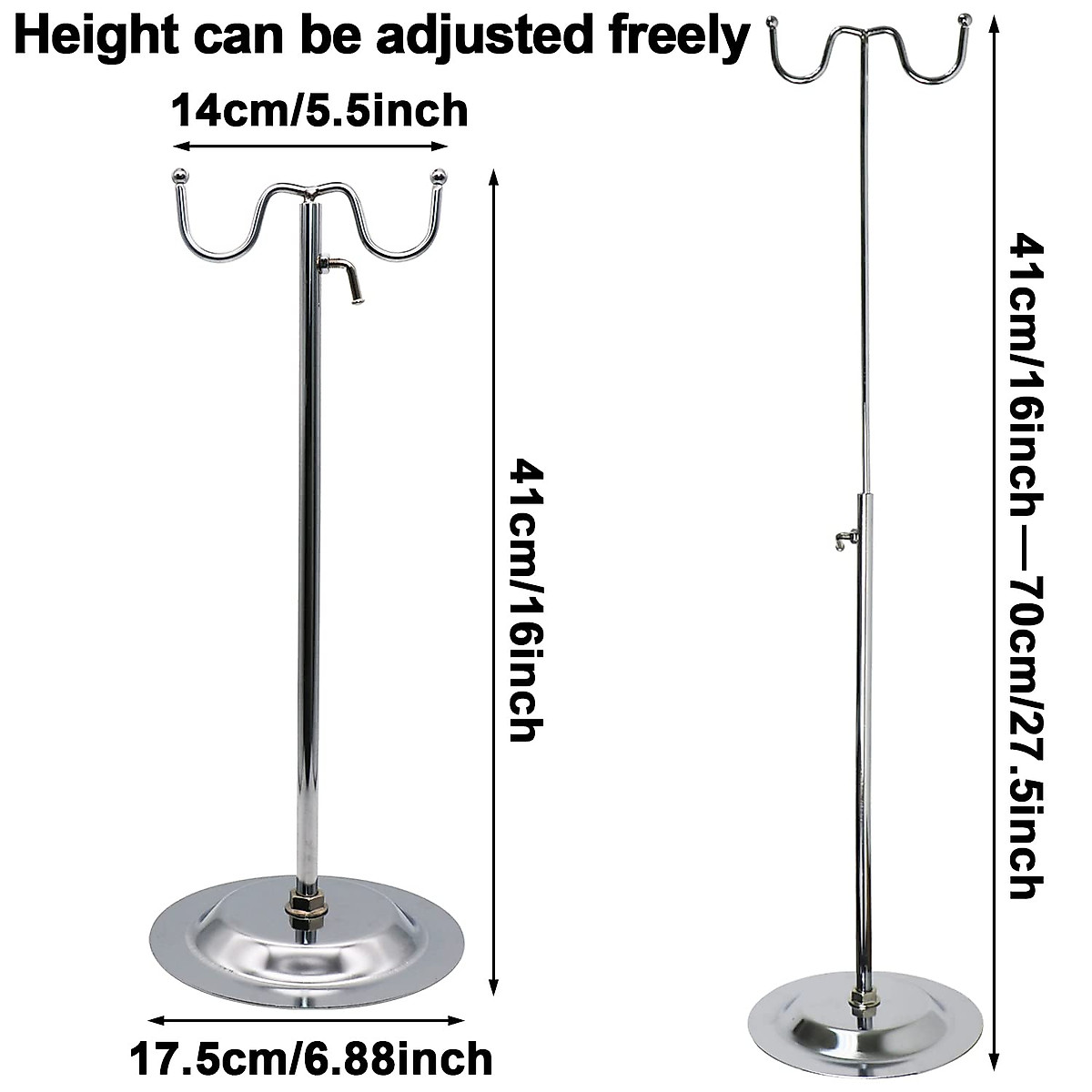 GGOUPTY Handbag Display Stand Adjustable Height Metal Purse Holder 2 PCS Double Hook Purse Hanging Rack Jewelry Metal Stand for Display