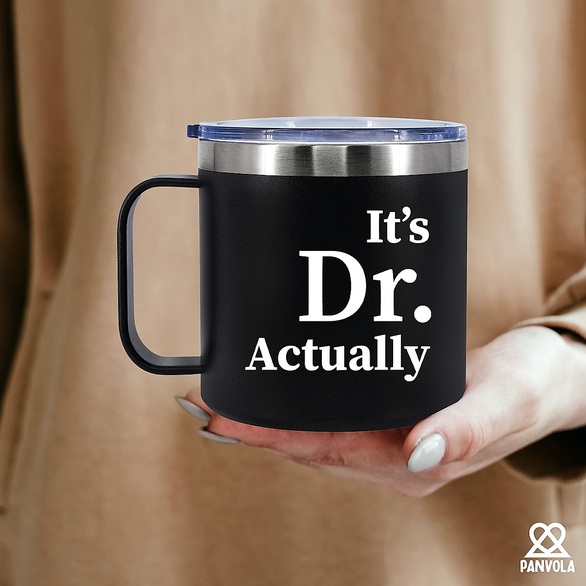 Panvola It's Dr Actually Doctor Gifts Insulated Coffee Mug 14oz With Handle And Lid New PhD Student Graduation Gifts From Mom Dad To Daughter Son Stainless Steel Tumbler Camping Travel Mugs