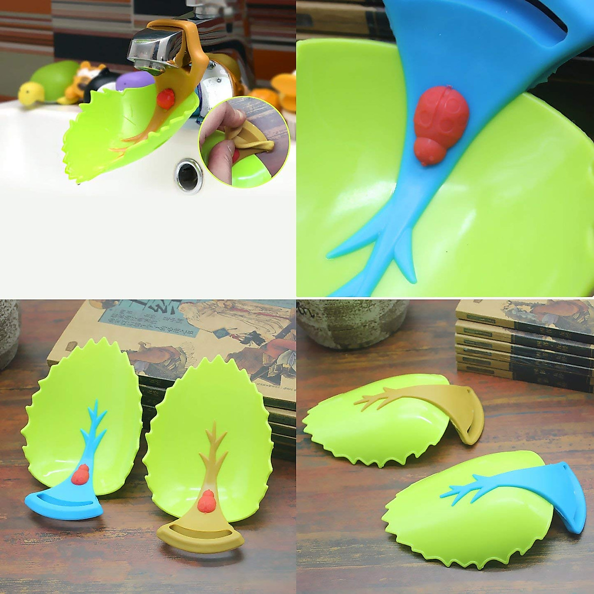 4 Pack Leaf Design Faucet Extender, Sink Handle Extender, Safe Fun Baby Hand-Washing Solution for Babies, Toddlers, Kids and Children