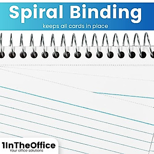 1InTheOffice Spiral Index Cards 3x5 Ruled, Spiral Bound, 50 White Cards/Spiral