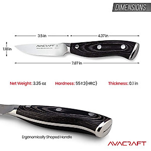 AVACRAFT Kitchen Paring Knife, High Carbon German 1.4116 Stainless Steel Knife, Cutting Chopping Carving Knife, Ergonomic Wooden Handle, 3.5 inch knife with Custom Storage Case