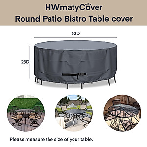 HWmatyCover Round Patio Furniture Covers, Waterproof Outdoor Table Chair Set Covers, All Weather Protection Patio Furniture Cover with Air Vent,62"DIAx28"H, Grey