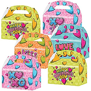 ArtCreativity Valentines Day Treat Boxes, Set of 12, Cardboard Paper Valentines Candy Boxes with Carry Handles, Themed Party Favor Boxes, Valentines Goodie Bags for Sweets, Toys, Gifts, and More