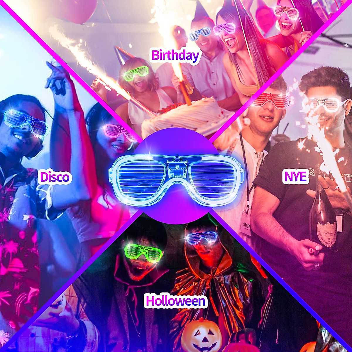 wellent 32 PCS LED Glasses Glow Glasses, Glow in The Dark Party Supplies 2024 for Kids Adults, Rave Neon Glasses Flashing Sunglasses, Light Up Glasses for Glow Party Birthday Wedding Carnival