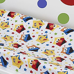 Sesame Street Elmo, Big Bird, & Cookie Monster Red, Yellow, Blue & White with Stars Super Soft Changing Pad Cover, Red, Blue, Yellow, Green
