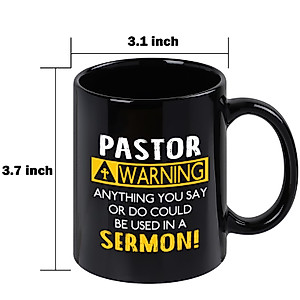 YHRJWN - Pastor Appreciation Gifts, Pastor Warning Coffee Mug, Pastor Appreciation Religious Gifts for Men Friends Coworker, Unique Pastor Christian Gifts for Birthday Christmas, 11 Oz Black