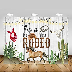 Mocsicka Cowboy 1st Birthday Backdrop Saddle Up Western Birthday Party Decoration This is My First Rodeo Backdround Party Banner Supplies Photo Props (7x5ft (82x60 inch))