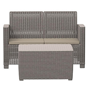 yoyomax 4 Pieces Furniture Clearance, Modern Outdoor Cushion, All Weather Patio Conversation Sofa Set w/ 3 Chairs, Coffee Table-Ideal for Garden, Poolside, 4PCS, Black with Gray