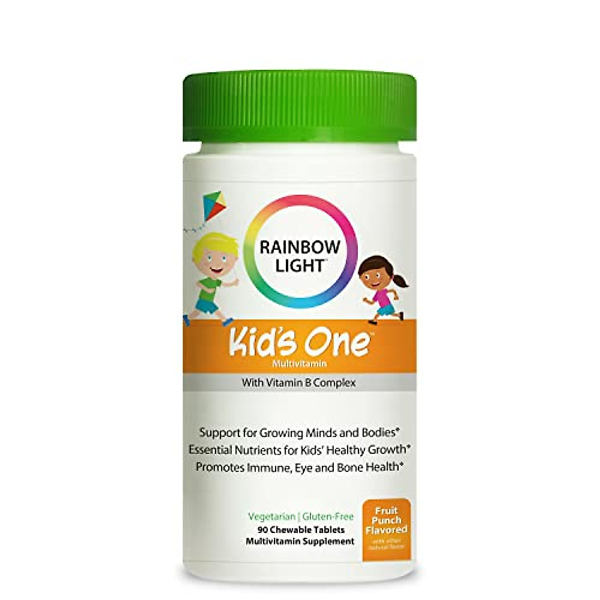 Rainbow Light Multivitamin for Kids, Vitamin C, Zinc, & B Complex, Support for Growing Minds & Bodies, Gluten Free, Vegetarian, Fruit Punch, 90 Tablets