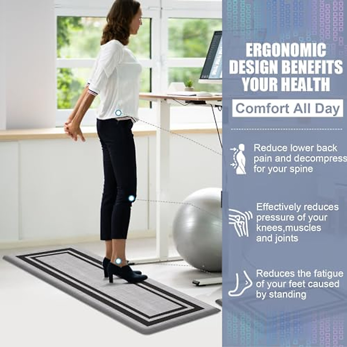 WEZVIX Anti Fatigue Kitchen Floor Mat 2 PCS, 1/2 Inch Thick Comfort Cushioned Standing Mat Set, Non Skid Kitchen Rugs and Mats Waterproof PVC Memory Kitchen Mats for Floor Sink Office Laundry, Black