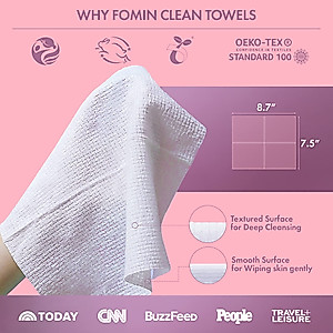 FOMIN Disposable Face Towels - 50 Count (1 Pack) 100% Biodegradable Ultra-Soft Face Towelette For Washing Face & Makeup Removal, 1ST Certified Vegan & Cruelty Free Facial Washcloth for All Skin Types