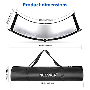 Neewer Clamshell Light Reflector Diffuser, 66”×24” Photography Curved Lighting Reflector with Black, Silver, White, Gold, Chromakey Green, Blue Colors (Stand Not Included)