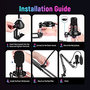 NEEWER USB Gaming Microphone, Plug&Play One Click Mute and Gain, Computer Condenser Microphone for PC MAC, Upgraded Boom Stand Shock Mount Cool Lighting for Streaming Twitch Online Chat (CM20)