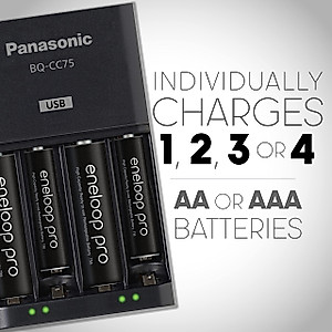 Panasonic BQ-CC75KSBHA eneloop pro Advanced Individual Battery Charger with USB Charging Port, Black