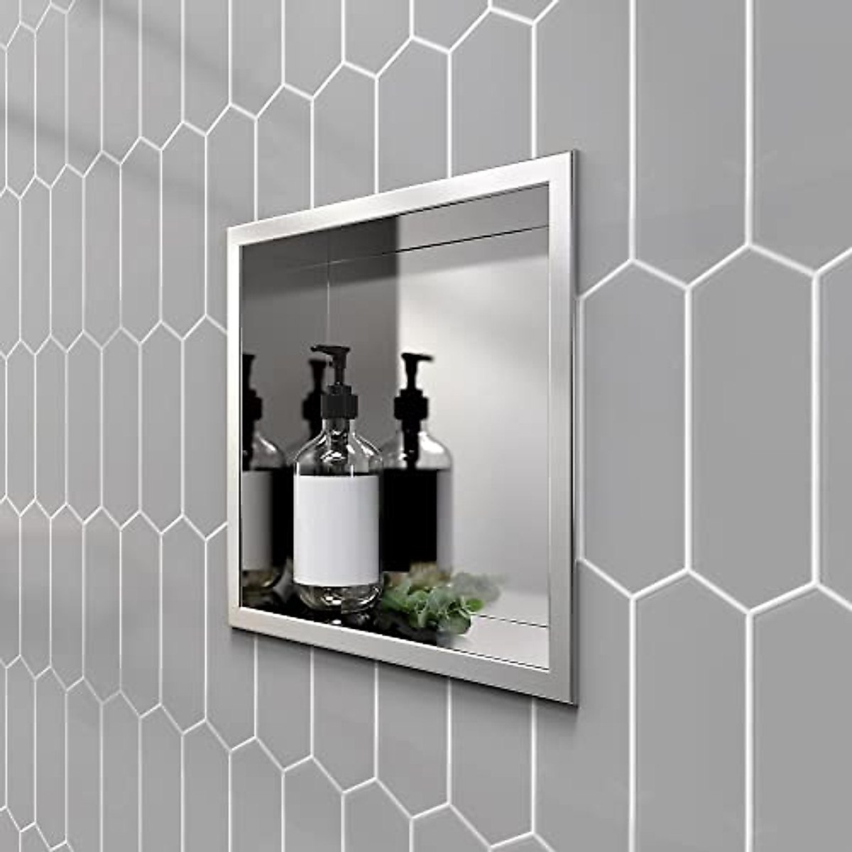 Odass | Shower Niche | 12" X 12" | NO Tile Needed | Square Stainless Steel #304 Niche | Brush Recessed Single Shelf Organizer | Bathroom Storage for Shampoo Bottle