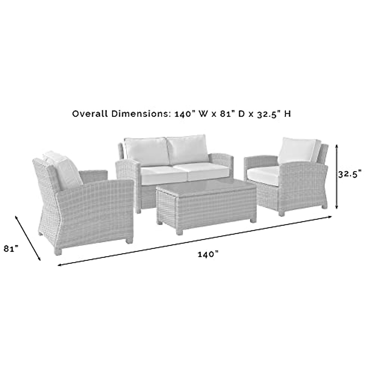Crosley Furniture Bradenton 4-Piece Outdoor Loveseat Patio Furniture Set, Wicker Conversation Sets for Porch, Brown with Sand Cushions